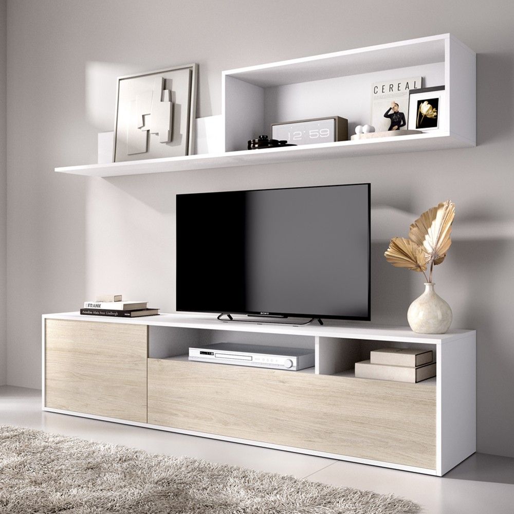 Mueble de sala compacto Bay en Blanco - Roble Natural | fanmuebles