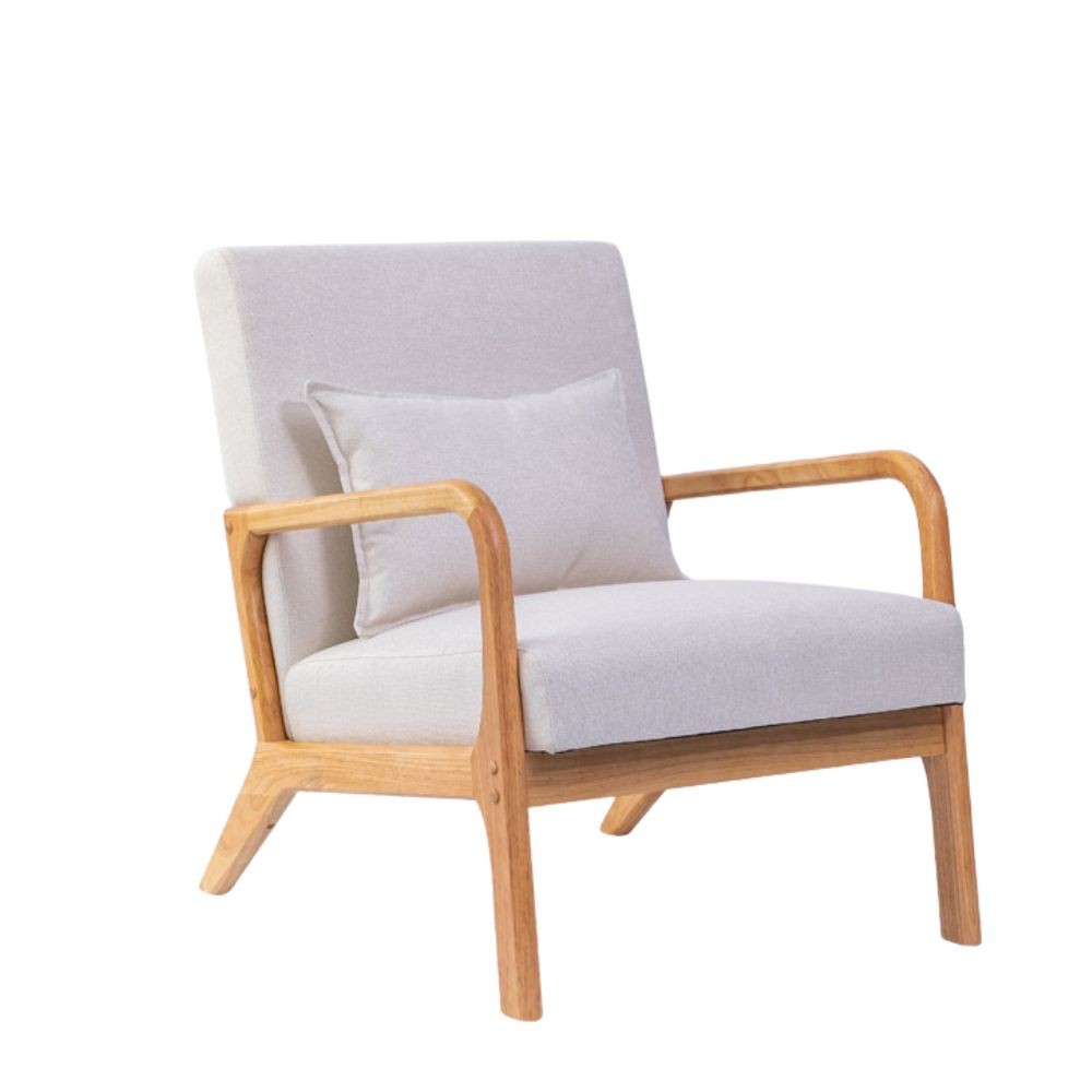 Butaca Roma nórdica en madera y tela beige | fanmuebles