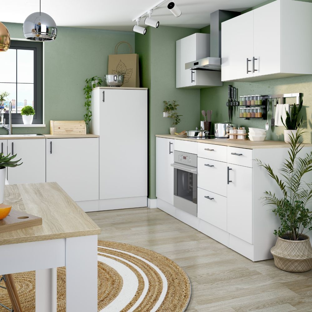 Cuisine modulaire sur mesure en L Sevilla Kira Blanc brillant - Chêne ...